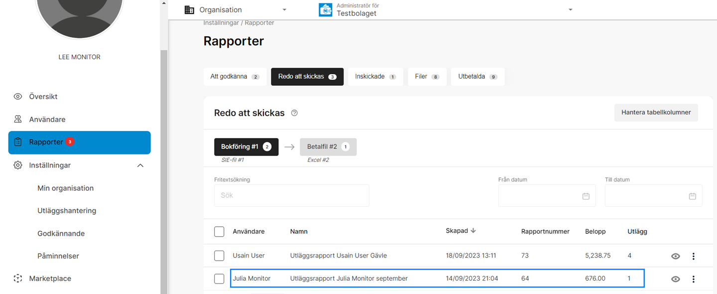 Hur hanterar jag rapporter under fliken "Redo att skickas"?