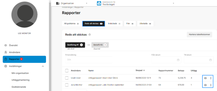 Hur hanterar jag rapporter under fliken "Redo att skickas"?