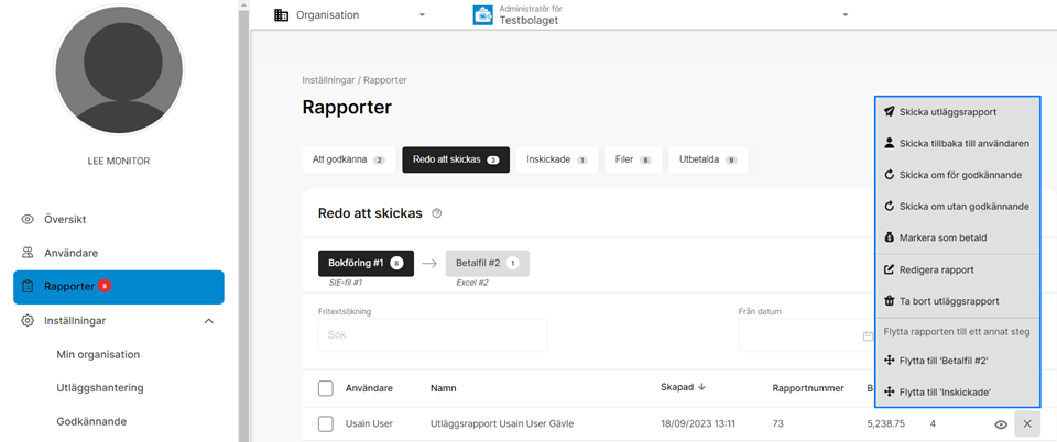 Hur hanterar jag rapporter under fliken "Redo att skickas"?
